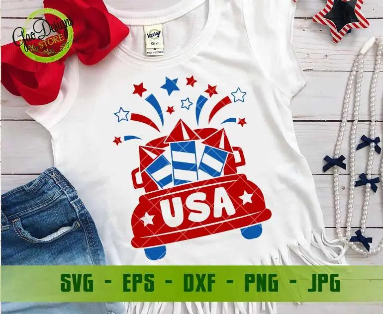 4th of july truck back svg, truck with firecracker svg, patriotic svg ...