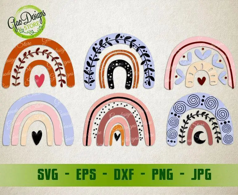 Boho Rainbow Bundle svg, Boho rainbow svg cutting file, Bohemian ...