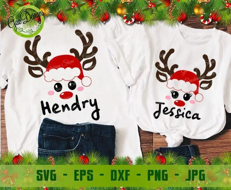 Boy and Girl Christmas Reindeer Svg Bundle, Reindeer Merry Christmas ...