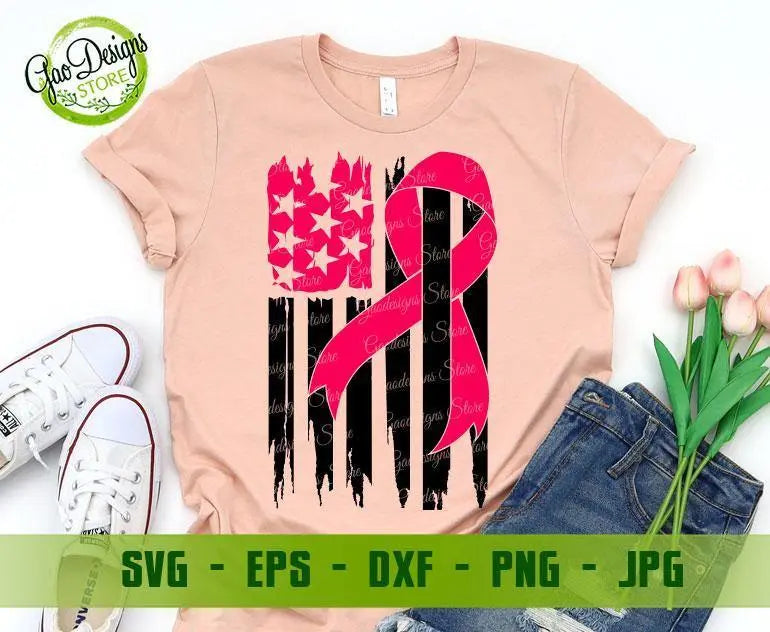 Pink Ribbon USA Flag svg, Breast Cancer svg, Grunge Flag svg, Breast ...