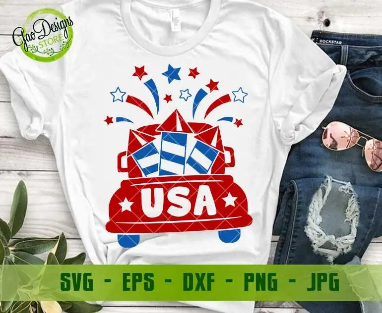 4th of july truck back svg, truck with firecracker svg, patriotic svg ...