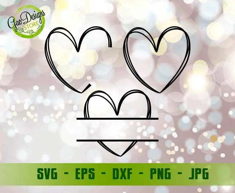 Split Heart SVG, Doodle Heart Monogram SVG, Monogram Heart SVG, Hand ...