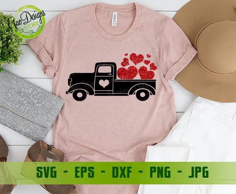 Valentine Truck Svg, Valentine's Day Svg, Red Truck with Heart Svg ...
