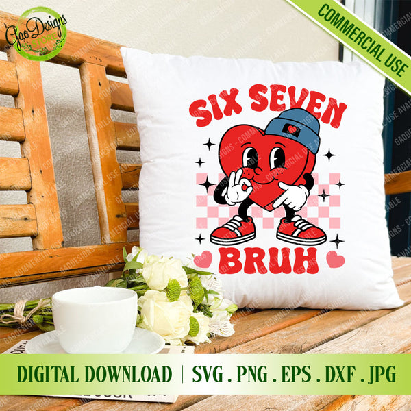 Six Seven Bruh SVG Bundle - Retro Heart Mascot Valentine Shirt (Boy & Girl)