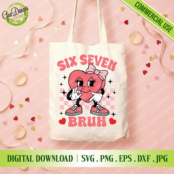 Six Seven Bruh SVG Bundle - Retro Heart Mascot Valentine Shirt (Boy & Girl)