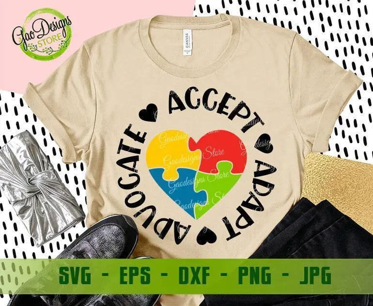 Accept Adapt Advocate Autism SVG Cut File, Awareness svg, Puzzle Piece ...