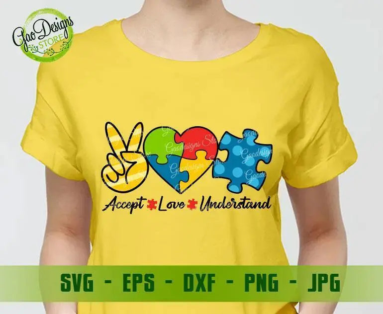 Accept Love Understand Svg, Autism Awareness Svg, Puzzle Pieces, Peace ...