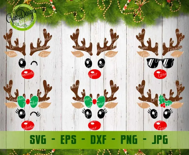 Christmas Reindeer Faces SVG Bundle, Reindeer SVG, Girl Reindeer SVG ...