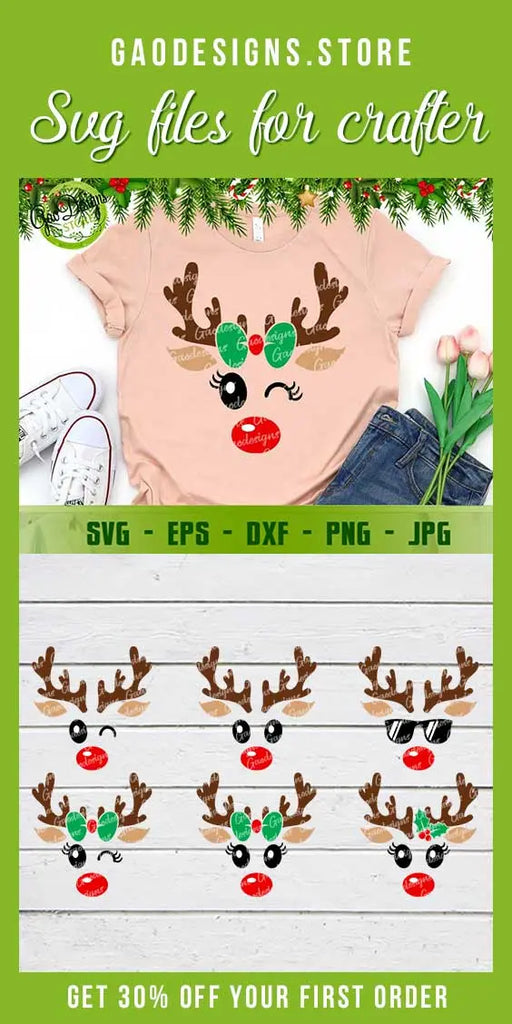 Christmas Reindeer Faces SVG Bundle, Reindeer SVG, Girl Reindeer SVG ...