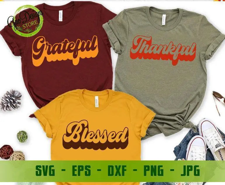Grateful, Thankful, Blessed Retro SVG Combo Thankful svg, Fall svg ...