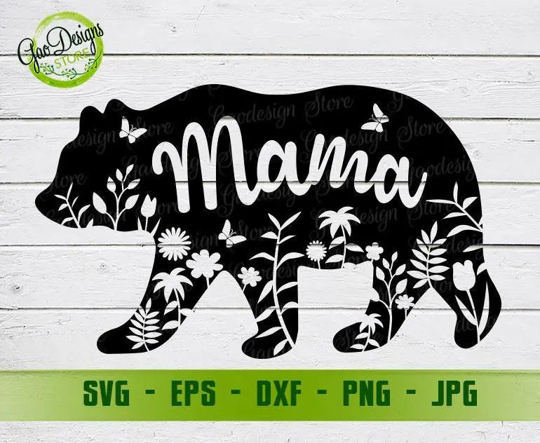 Mama bear floral svg file for cricut Bear family svg Momma bear design ...