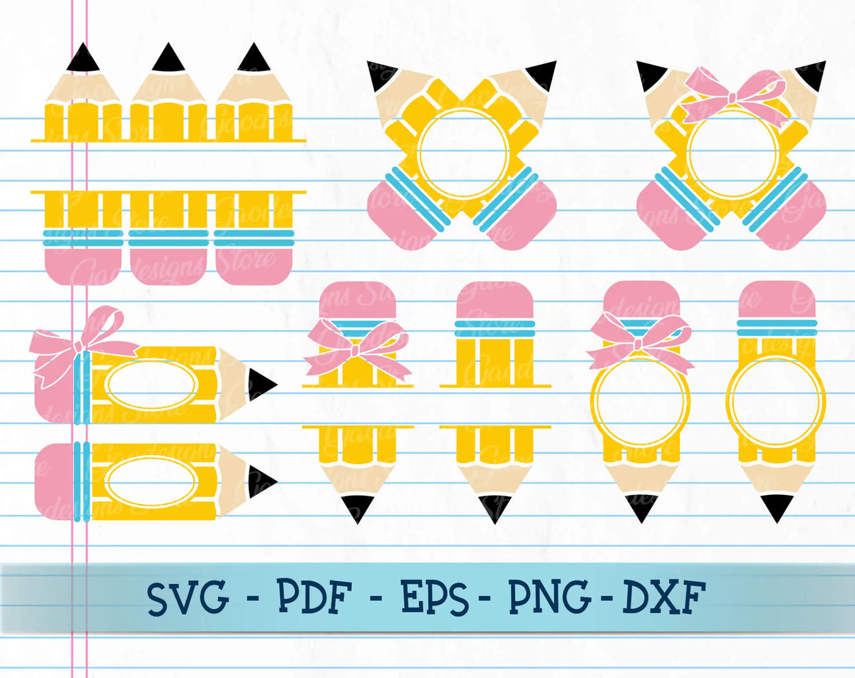 Pencil monogram frame svg, school teacher svg, pencil clip art, teacher ...
