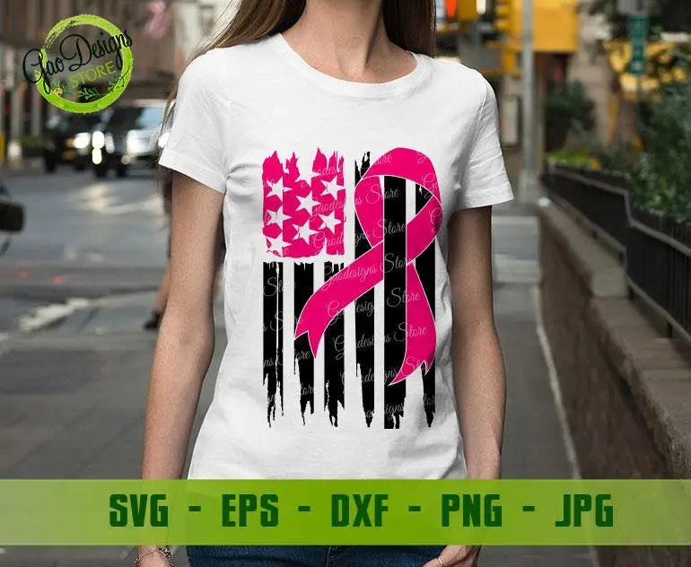 Pink Ribbon USA Flag svg, Breast Cancer svg, Grunge Flag svg, Breast ...