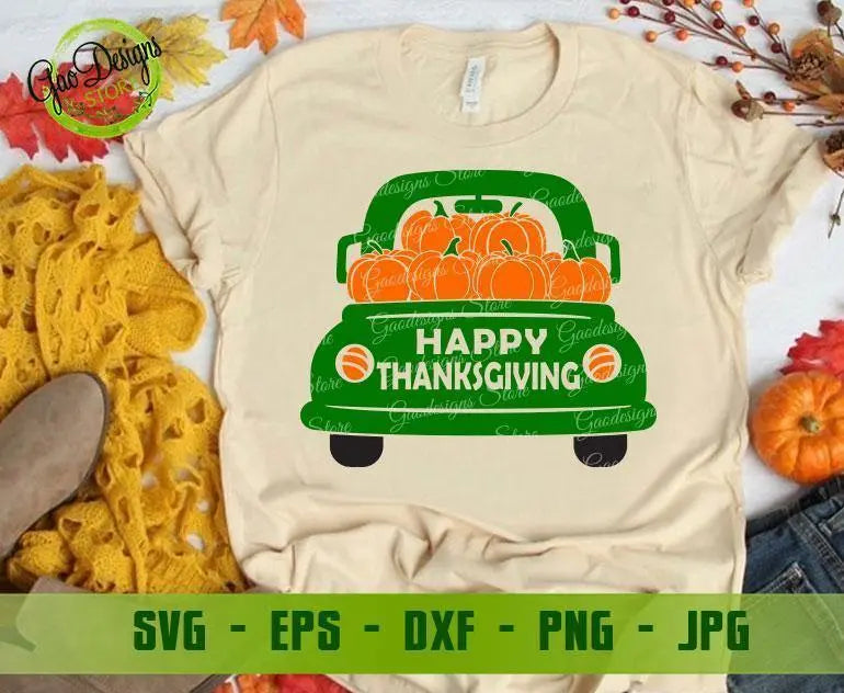 Truck back with pumpkins svg, Happy Thanksgiving Svg, Pumpkin truck svg ...