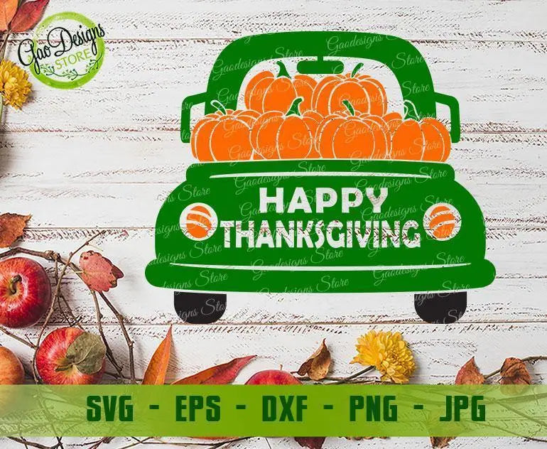 Truck back with pumpkins svg, Happy Thanksgiving Svg, Pumpkin truck svg ...